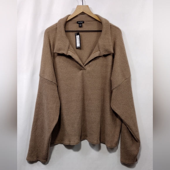 Boohoo | Sweaters | Nwt Boohoo Ribbed Sweater Womens 2 Brown Minimalist ...